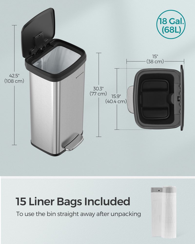 SONGMICS 13 Gallon Stainless Steel Trash Can SONGMICS HOME