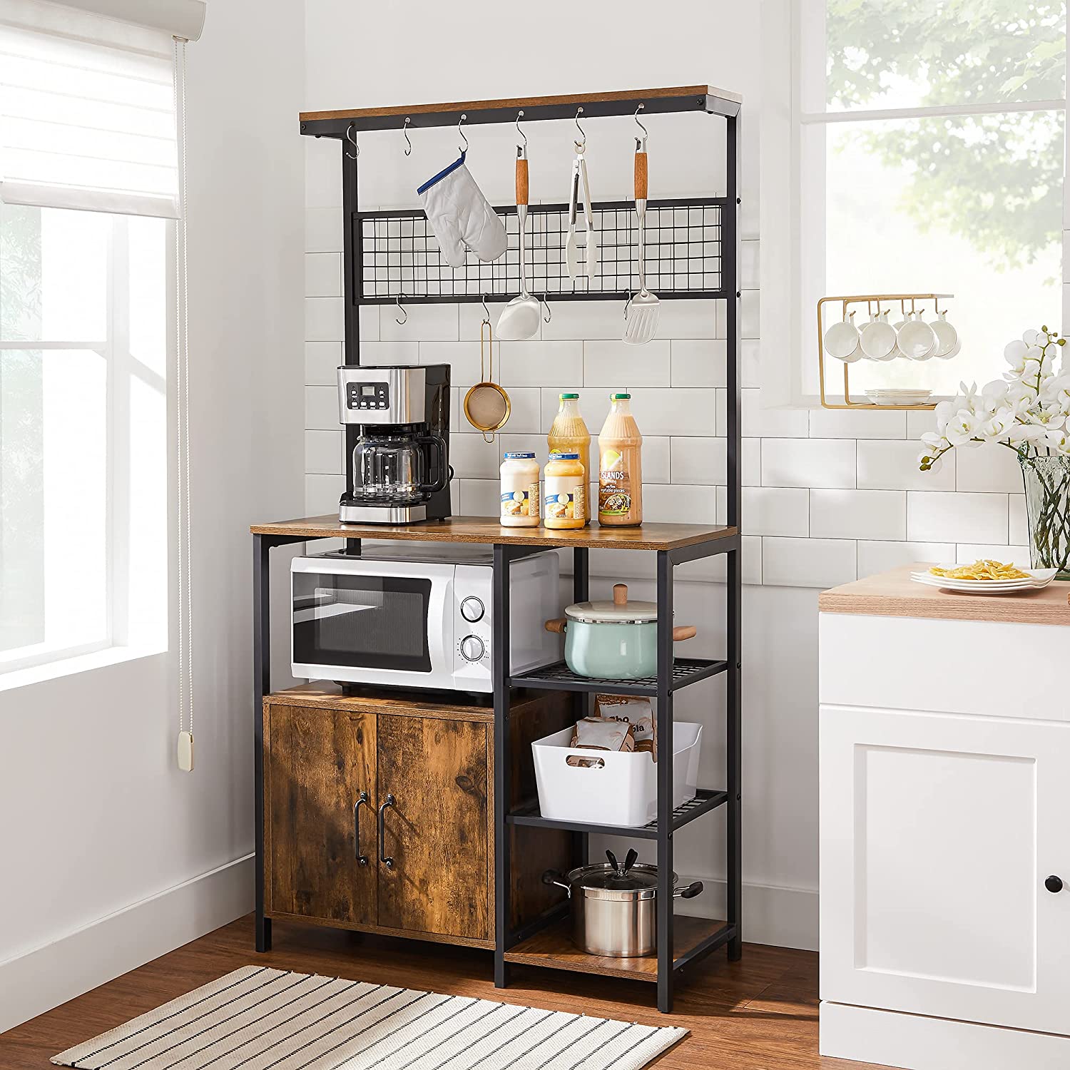 Industrial Brown Kitchen Baker's Rack with Cabinet | VASAGLE