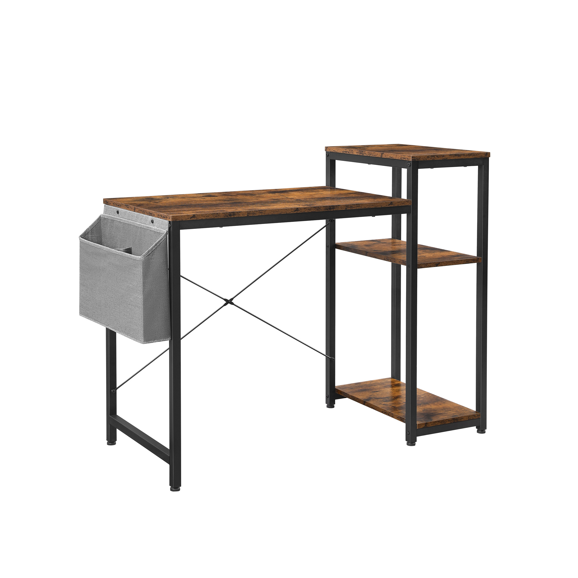 Industrial Writing Desk with Shelves & Storage Bag | Home Office ...