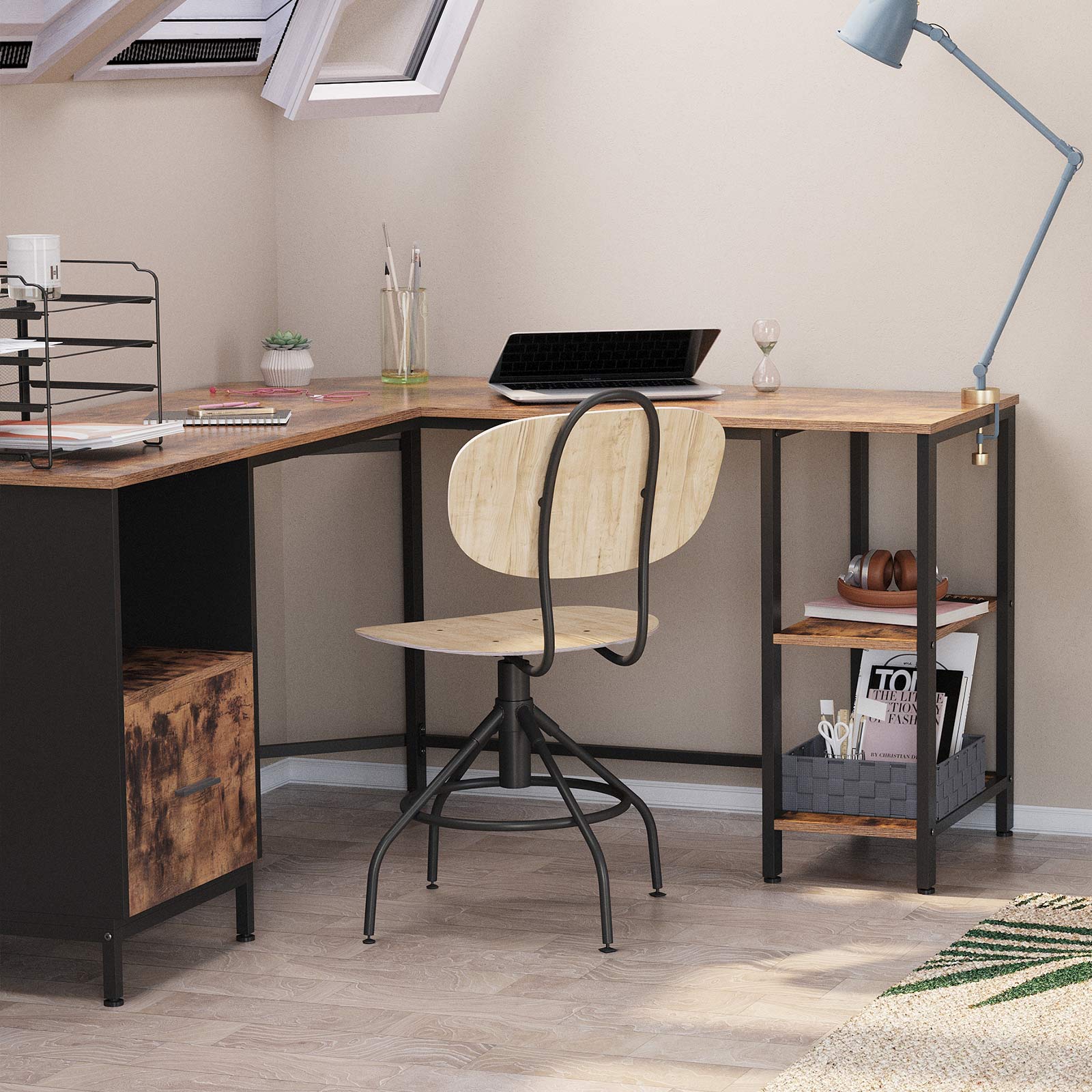 Industrial L-shaped Computer Desk with Cabinet | Home Office | VASAGLE ...