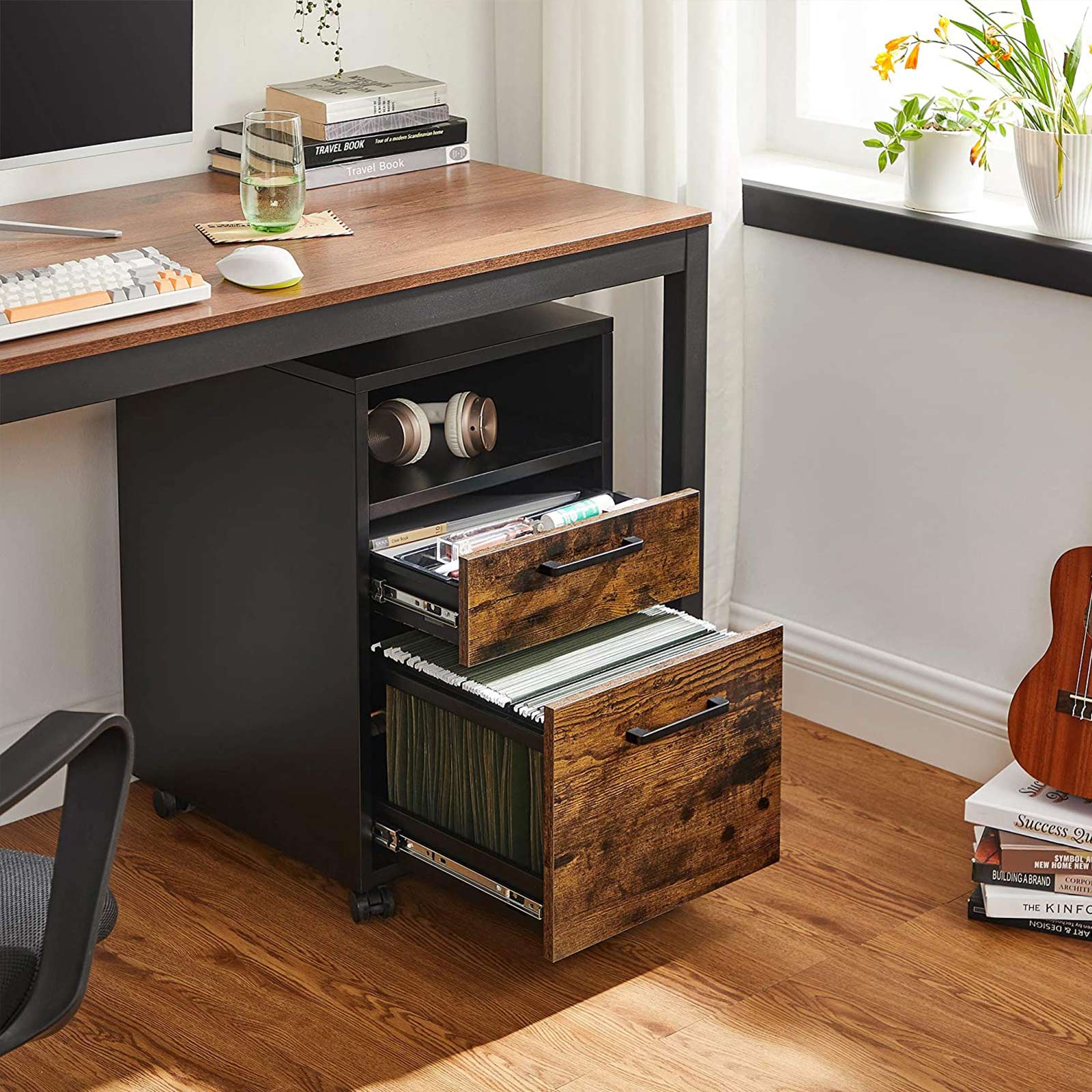 SONGMICS File Cabinet with 2 Drawers, Rolling Office File Cabinet with ...