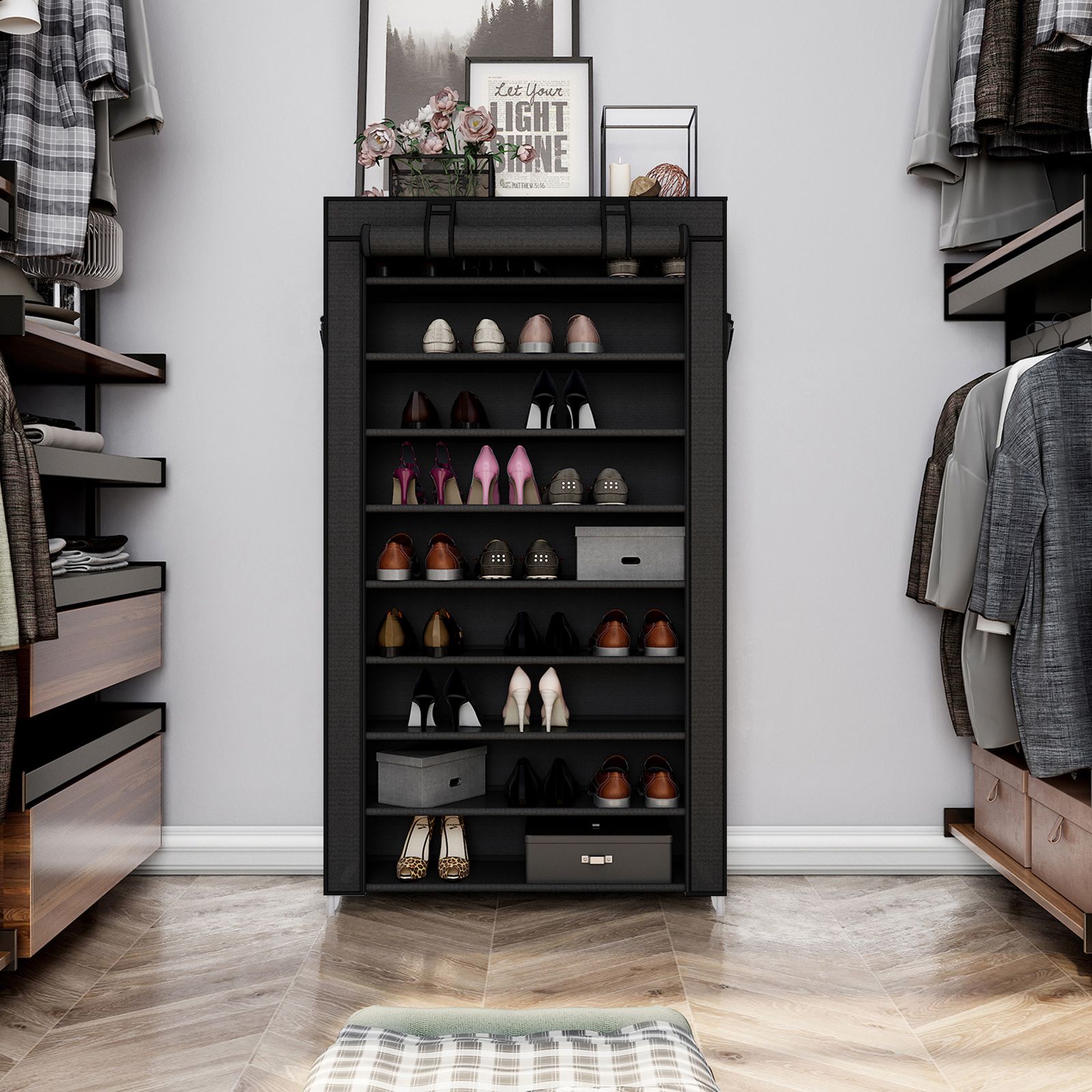 Black Enclosed Cabinet Organizer - Shoe Rack | SONGMICS